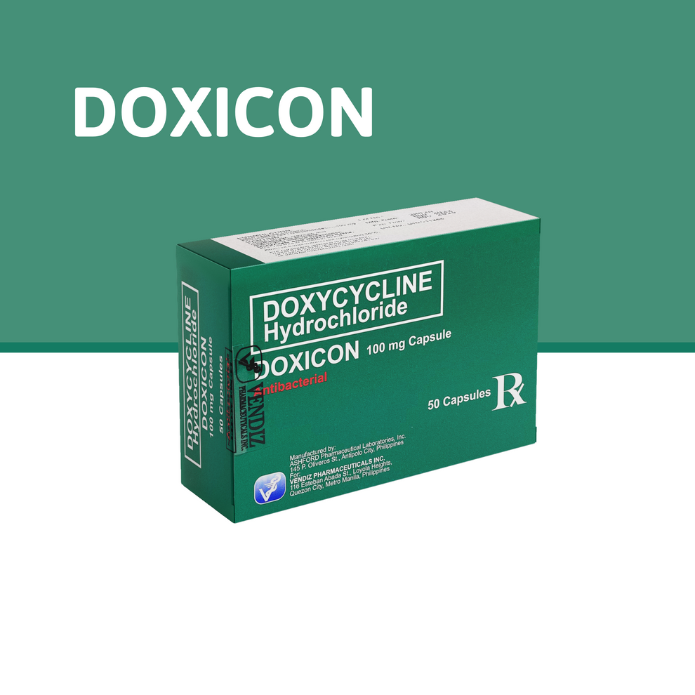DOXICON DOXYCYCLINE Hydrochloride 100 mg Capsule Antibacterial 50 Caps ...